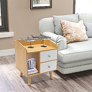 WaShaRoom Nightstand, 2 Drawer Dresser for Bedroom Maple Color Bedside Table with Drawer, Bedside Table End Tables Living Room, File Cabinet Storage with Sliding Drawers and Shelf for Home Office