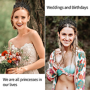 Velscrun Black Crystal Birthday Queen Tiara Crown for Women Girls Birthday Queen Headband Sash Elegant Princess Crown with Combs Hair Accessories Happy Birthday Party Decorations Mom Birthday Gift