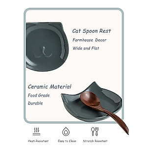 Miamolo Ceramic Spoon Rest for Stove Top, Cat Cooking Spoon Holder for Kitchen Counter, Cute Spoon Rest Utensil Rest for Spatula Spoons Ladles, Dark Gray