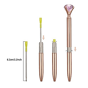 MengRan Pen + 5 Refills Rose Gold Pen with Big Diamond/Crystal -Metal Ballpoint Pen Rose Gold Office Supplies -Black Ink (rose gold)