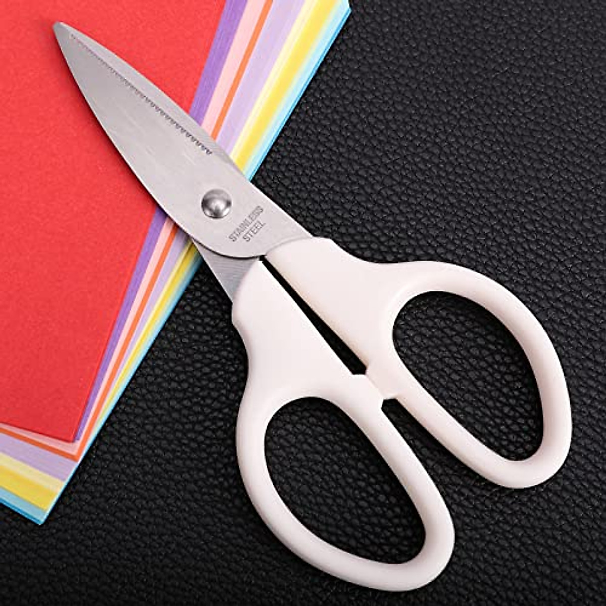 HITOPTY White Multipurpose Scissors, 6in Straight Sturdy Sharp Scissors for Office School Student Home General Use Sewing Fabric Craft Supplies with Cover
