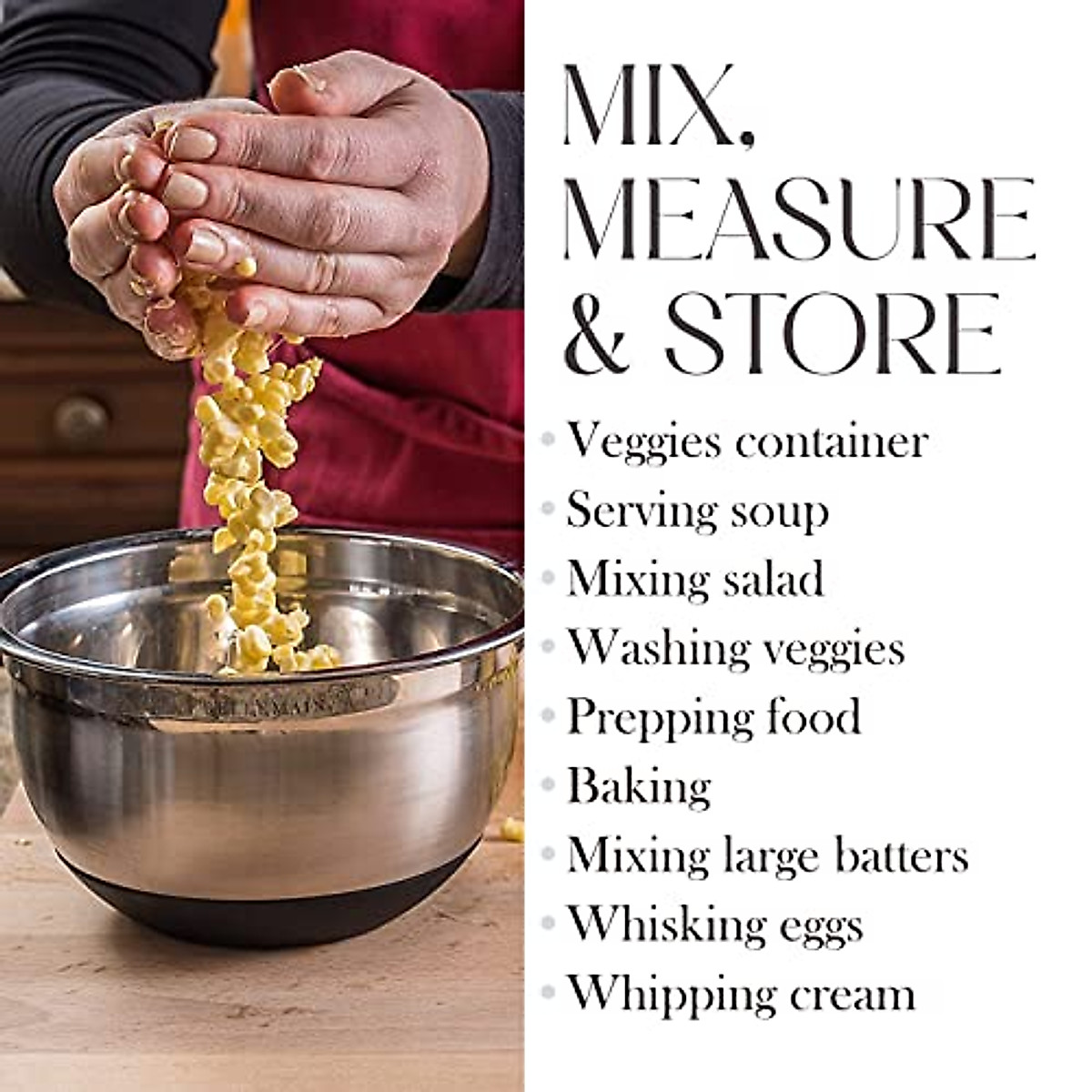 Bellemain Stainless Steel Non-Slip Mixing Bowls with Lids (3 Piece, Silver/Black)