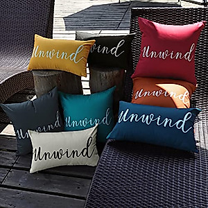 KRINGSIA Pack of 2, Unwind Outdooor Waterproof Throw Pillow Covers, Square Decorative Garden Cushion with Quotes & Sayings for PatioTent Couch (18x18 inch, Turquoise)