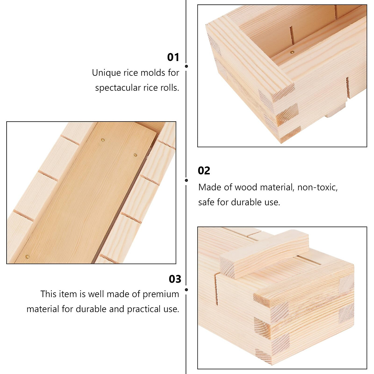 DOITOOL Sushi Making Kit, Rectangular Wooden Sushi Press Mold, Sushi Maker Wooden Musubi Maker Press at Home or Kitchen