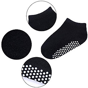 Cooraby 12 Pairs Kids' Non Slip Half Cushion Low Cut Socks Non-Skid Classic Ankle Socks (Black, 3-5 Years)