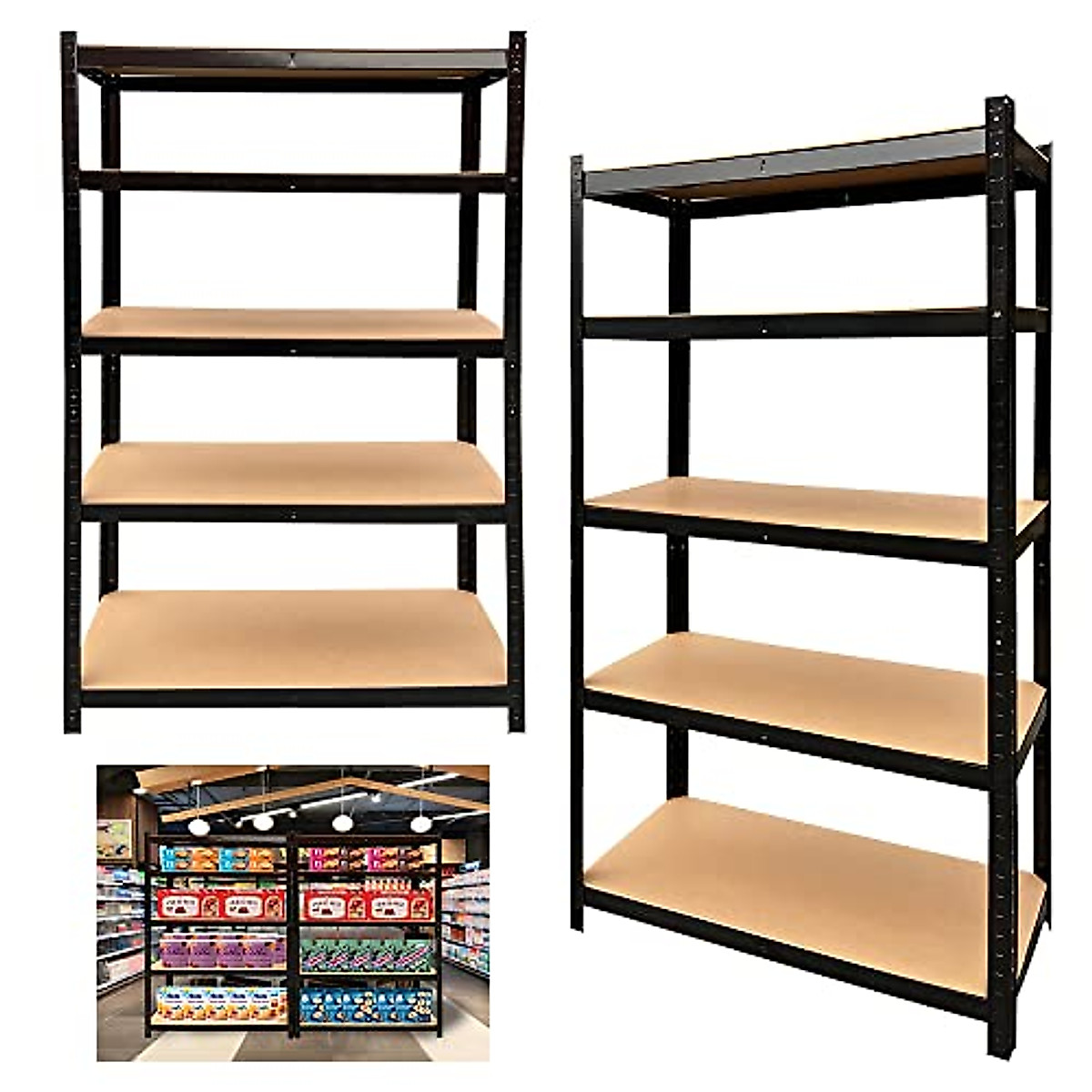 5 Shelf Garage Shelving, Steel Shelves Adjustable Shelf Storage Unit, Storage Utility for Warehouse Pantry Office Kitchen, with MDF Boards, Basement Storage Rack Hold 1929lbs, 35"W x 16.5"D x 63"H