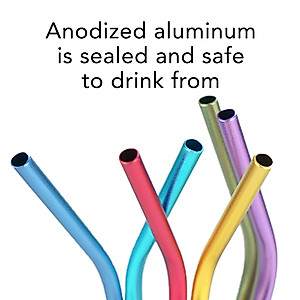 12 Pcs Reusable Metal Straws, Drinking Straws, Aluminum Straws, Smoothies Straws, Rainbow Colorful Straws for Party, Included Cleaning Brushes