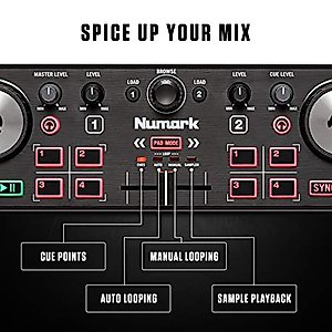 Numark DJ2GO2 Touch – Compact 2 Deck USB DJ Controller For Serato DJ with a Mixer / Crossfader, Audio Interface and Touch Capacitive Jog Wheels,Black
