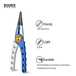 Booms Fishing X1 Aluminum Fishing Pliers Hook Remover Braid Line Cutting and Split Ring with Coiled Lanyard and Sheath