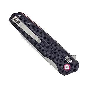 Bladetopia folding knife BT02, axis lock, G10 handle, deep pocket carry, assisted opening, 440C drop point style blade, Black/Red