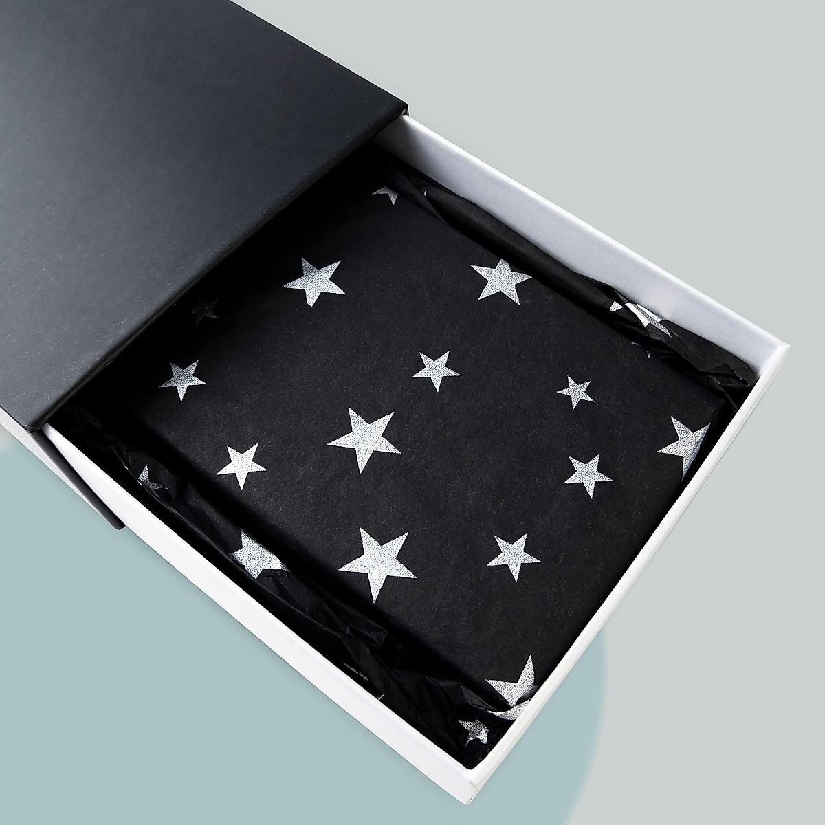 100 Sheets Black with Silver Star Tissue Paper,Black Silver Tissue Paper for Gift Bags,Silver Gift Wrapping Tissue for Halloween Christmas,Wedding,Birthday,14 x 20 Inch