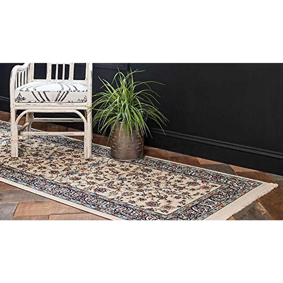 Unique Loom Narenj Collection Area Rug - Leeds (3' x 13' 1" Runner, Ivory/ Blue)