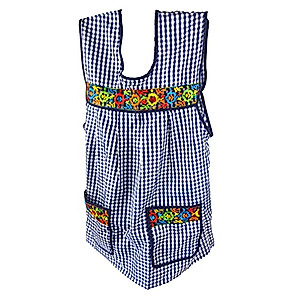 cuitáxi Traditional Mexican apron for women with pockets beautiful flower embroidery One size - Mandiles para mujer mexicanos mandil