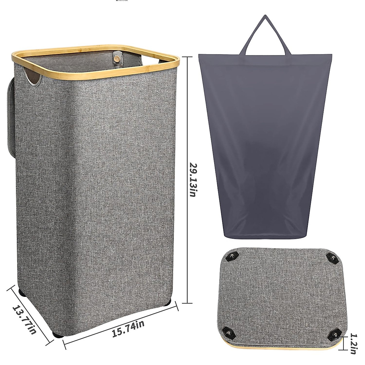 100L Rolling Laundry Basket with Wheels and Handle, Laundry Hamper with Lid and Removable Bag, Foldable Laundry Hamper on Wheels, Large Tall Laundry Basket for Bedroom, Bathroom, Laundry Room(Grey)