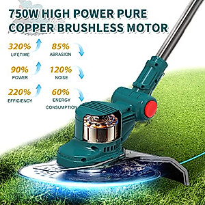 Electric Weed Wacker 2 X 4000mAh Battery Powered Weed Eater, 4-in-1 Cordless Grass Trimmer Brush Cutter Edger Lawn Tool with Shoulder Strap, Lightweight String Trimmer for Garden and Yard