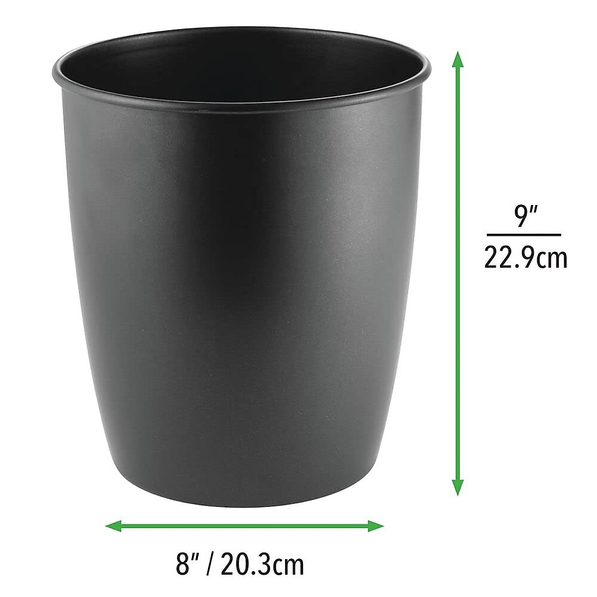 mDesign Small Steel Round Trash Can Bucket - 1.5 Gallon Wastebasket, Garbage Container Bin for Bathroom, Powder Room, Bedroom, Kitchen, Home Office - Malloy Collection - Matte Black