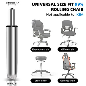 5.5 inch Office Chair Cylinder Replacement,Heavy Duty Gas Lift Cylinder for Office Desk Chairs/Gaming Chair,Gas Lift Hydraulic/Pneumatic Piston, Universal Size (Silver)