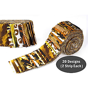 Soimoi 40Pcs Animals Print Cotton Precut Fabrics for Quilting Craft Strips 2.5x42inches Jelly Roll - Yellow