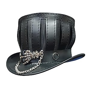 Steampunk Gothic Mad Hatter Leather Top Hat (Leather, XX-Large)