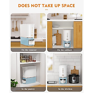 VenDotbi 26.5Lbs Rice Dispenser, Rice Container with Measuring Cup, Large Capacity Food Storage Container with Lid, Food Dispenser Kitchen Organization for Home Kitchen Pantry Rice Soybean Corn-Blue