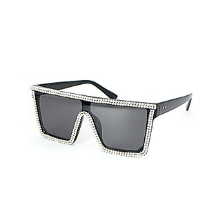 FUPRECIOUS Oversized Square Sunglasses For Women Men Bling Rhinestone Flat Top Shades (black)