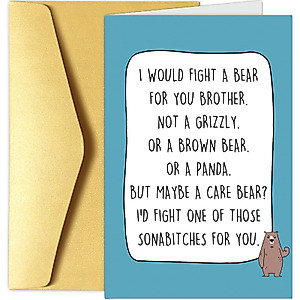 Chenive Funny Brother Birthday Card, Birthday Card for Brother, Bro Bday Greeting Card, I Would Fight A Bear For You Brother Card