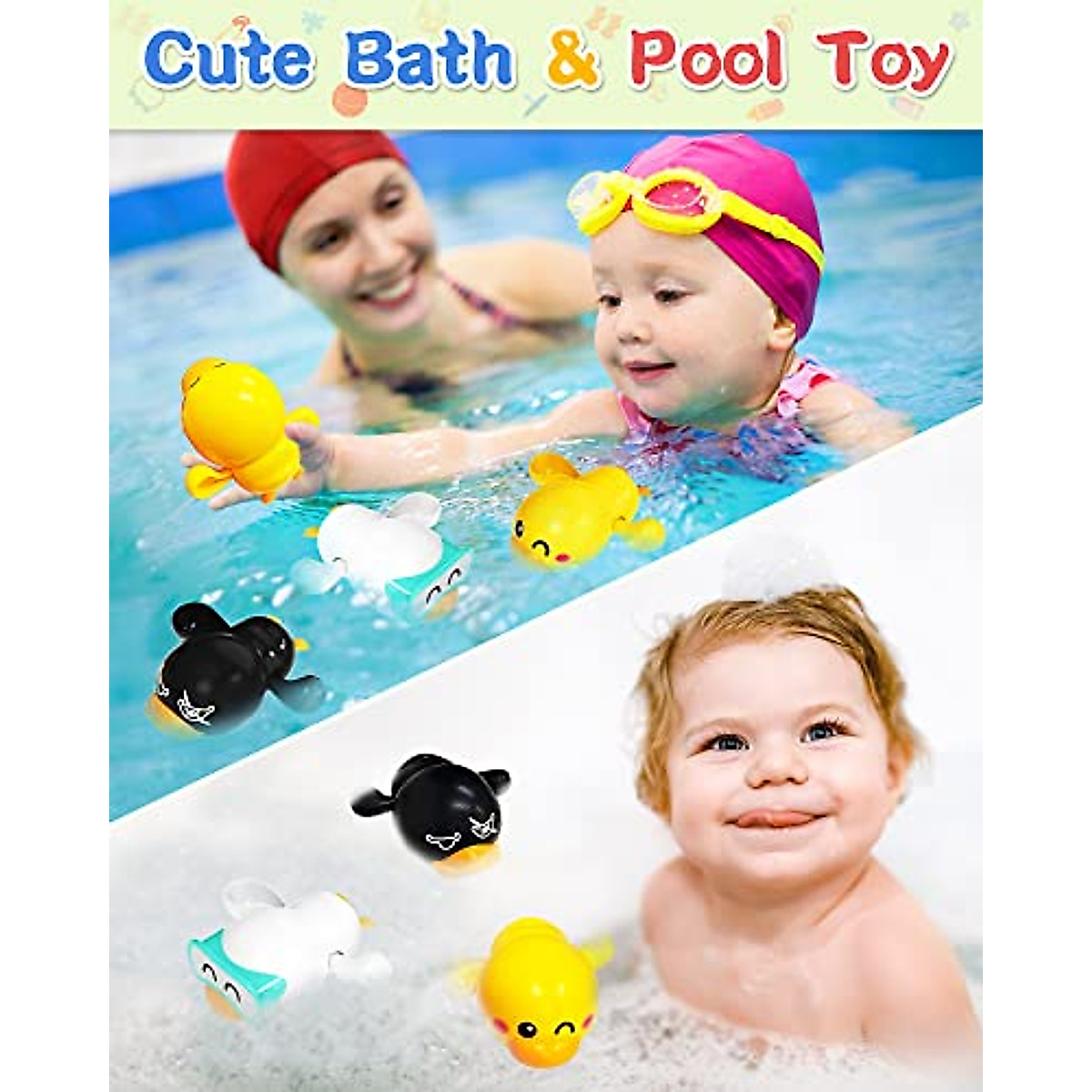 Exorany Bath Toys for Toddlers 1-3, Wind Up Bathtub Toddler Toys for 1 2 3 4 Year Old Boys Girls Gifts, Baby Bath Tub Pool Water Toys, Cute Floating Swim Ducks for Toddlers Age 1-2 2-4