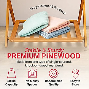 Stony Edge Folding Luggage Rack | Honey Oak Wood Finish, 27x16x22 Inches | Perfect for guest room with Extra Shelf Storage | Suitable for Luggage, Suitcase and Shoes