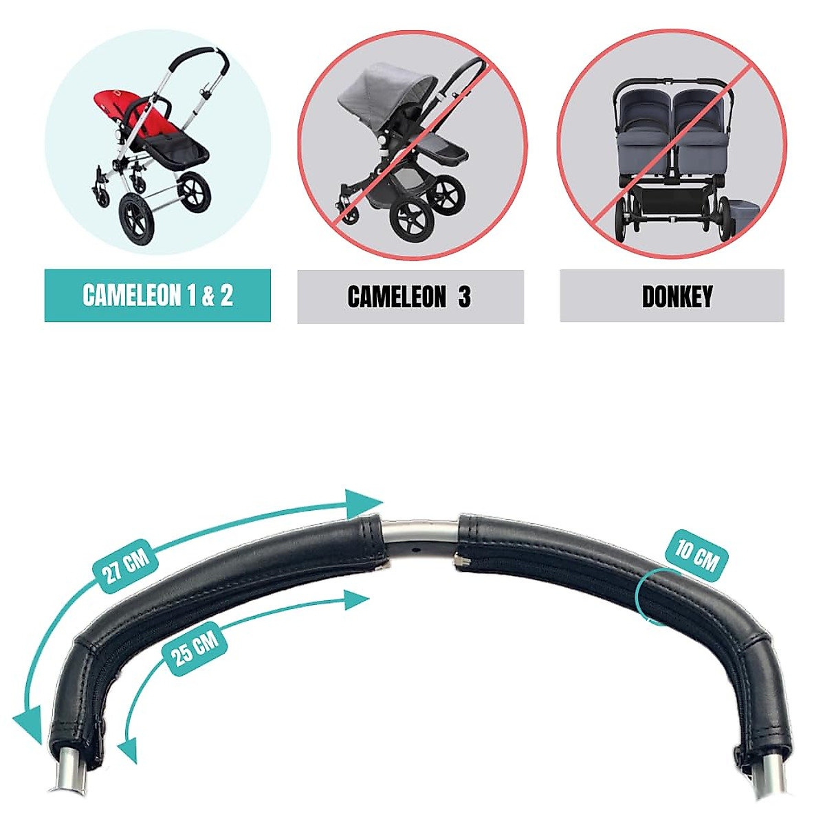 Leatherette Handlebar Covers for Bugaboo Cameleon 1 and 2 (Does Not Replace Rubber) Black