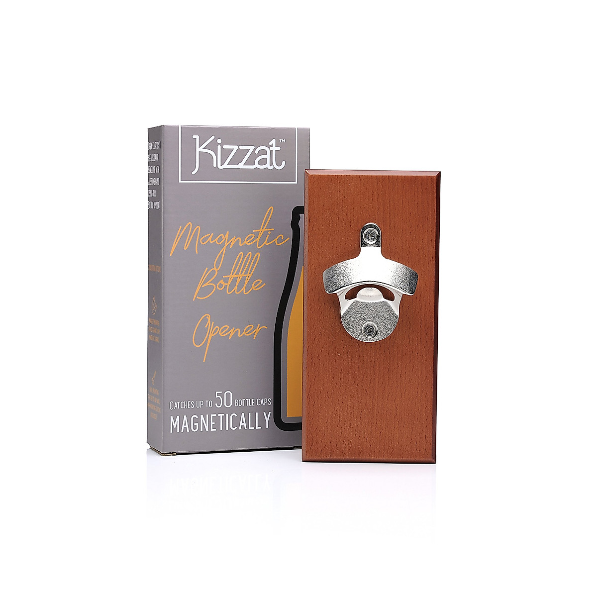 Wall Mounted Magnetic Bottle Opener and Cap Catcher with Hanging Kit, Made with Premium Beech Wood and Upgraded Stronger Magnets for Home Bar Kitchen or Man Cave