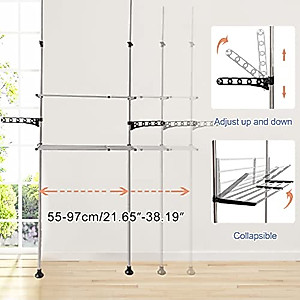DAHOOMII Over The Toilet Storage Rack Above Washing Machine and Dryer Shelf Laundry Room Organizer 2-Tier Adjustable Bathroom Space Saver with 2 Hangers - Black