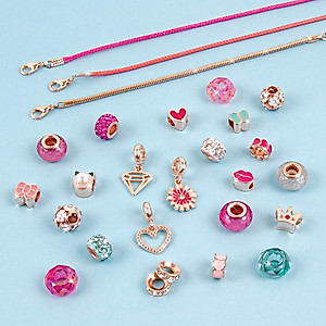 Make It Real - Halo Charms Bracelets Think Pink - DIY Charm Bracelet Making Kit - Friendship Bracelet Kit with Beads, Charms & Cord - Arts & Crafts Bead Kit for Girls - Makes 3 Bracelets