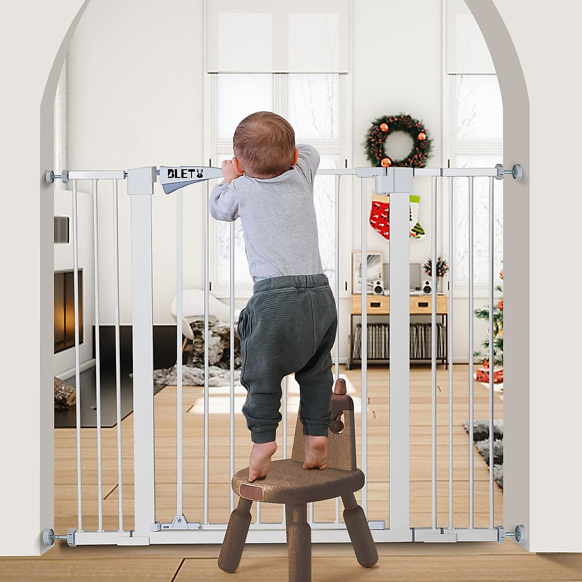 Blety 36" Extra Tall Baby Gate for Stairs 29.7"-46" with Auto Close Door, Safety Dog Gate with 2-Way Door for Stairs and Doorways, Extra Wide Baby Gates for Doorways No Drill Wall Protected Pet Gate