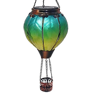 OUISJYER Hot Air Balloon Solar Lantern with Flickering Flame Hanging Solar Lanterns Outdoor Lights Waterproof Lanterns Decorative Garden Patio Yard Party Decor Green
