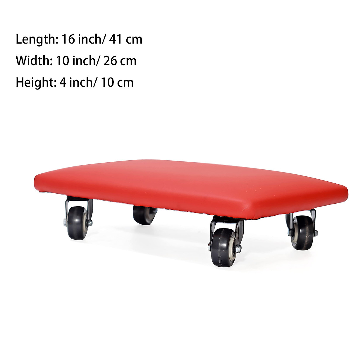 Btibpse Roller Seat 360 Degree Rotating Low Stool with Wheel Chair PU Leather Universal Swivel Caster Wheels for Home Office Fitness and Garage (Rectangle Red)