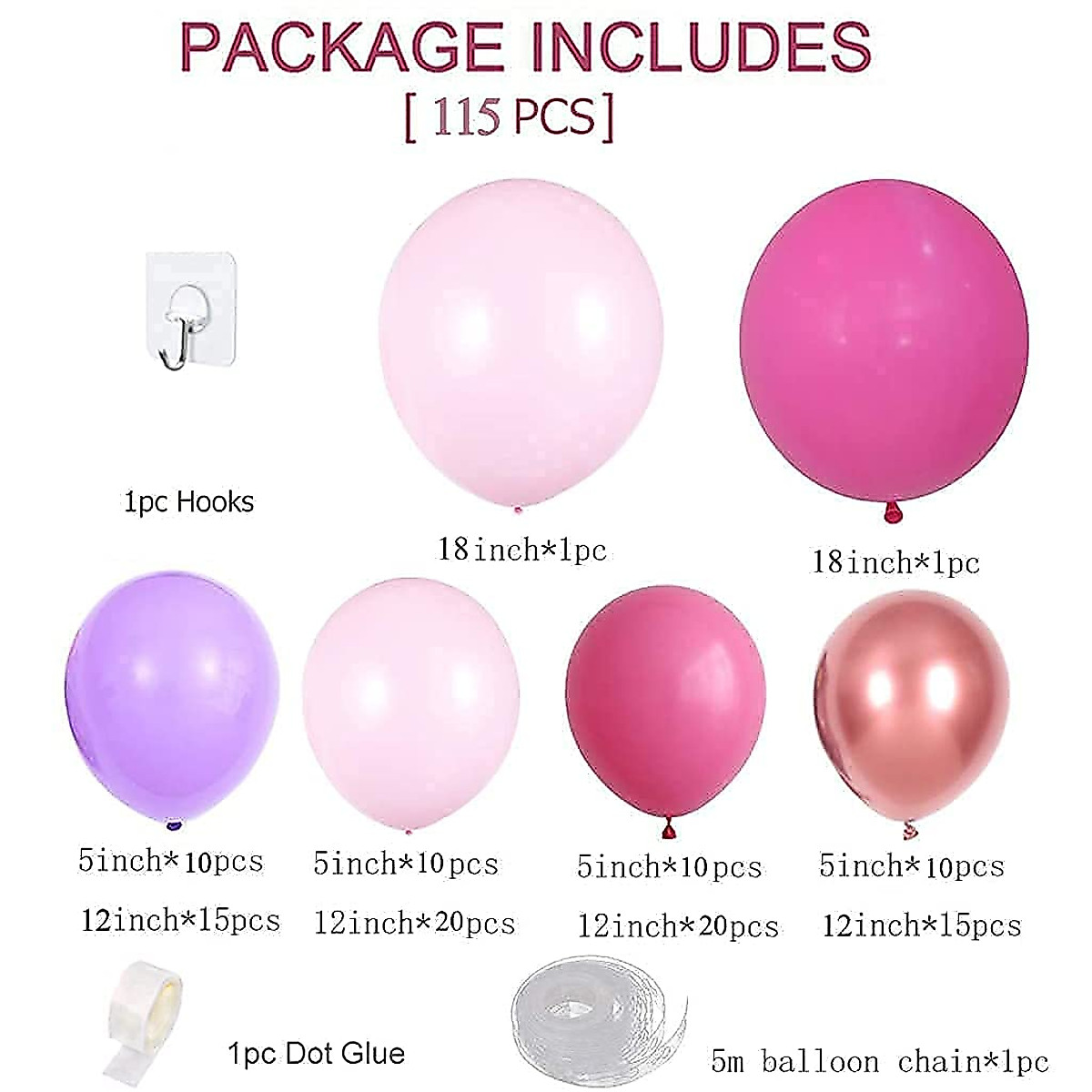 Hot Pink Balloon Arch kit Rose Gold Metallic Balloon Garland Latex Balloons Arch for Bridal Shower Mother's Day Baby Shower Wedding Birthday holiday Party Decorations Supplies for Girls and Women