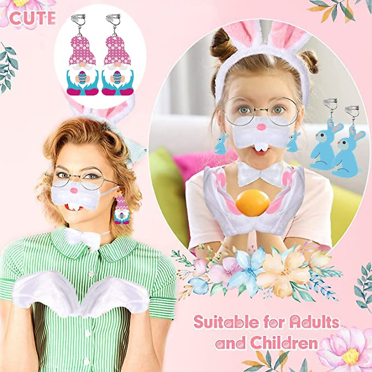 15 Pairs Valentines Day Earrings for Women St.Patrick Day Earrings Easter Clip-On Earring Set with Gnome Heart Clover Green Hat Egg Bunny Faux Leather Dangle Earrings Set for Teen Girls Jewelry