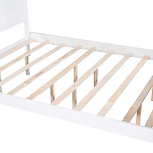 AMFSQJ Queen Size Canopy Bed Frame with Headboard and Footboard, White Canopy Platform Bed with Slat Support Leg