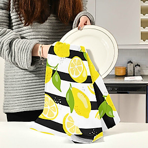 Kigai Kitchen Towels Set of 4, Lemon Pattern Highly Absorbent Dish Towels Reusable Cleaning Cloths Washable Tea Towels Hand Towel 28 x 18 Inch