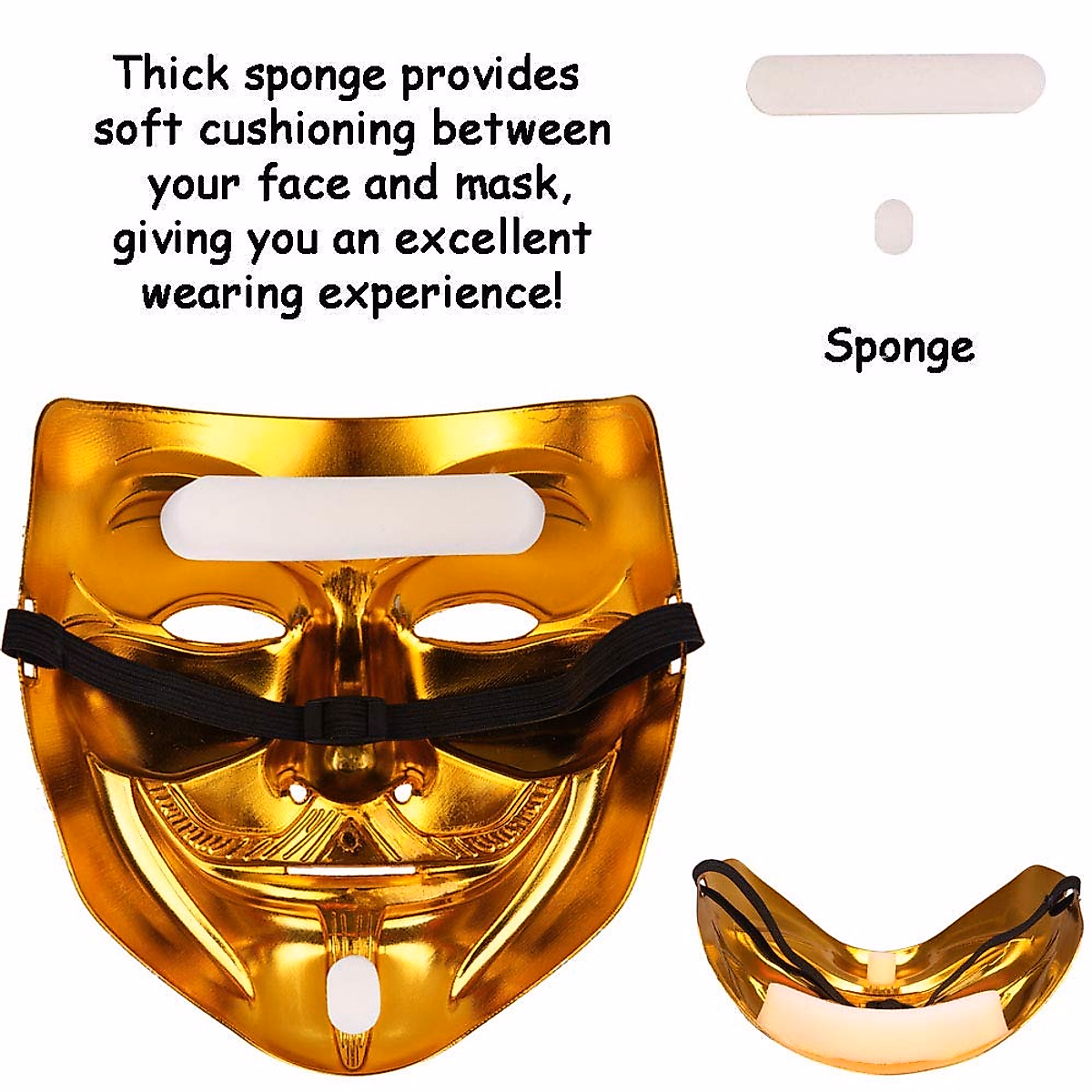 Miuion Guy Fawkes Mask -V for Vendetta， Anonymous Cosplay Party Mask for Halloween（Golden）