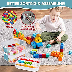 Storage Organizer for Lego Plastic Kids Toy Container Box Stackable Building Block Playroom Organization Bin with Bricks Baseplate Lid 3 Layers Adjustable Compartments Portable Chest Case