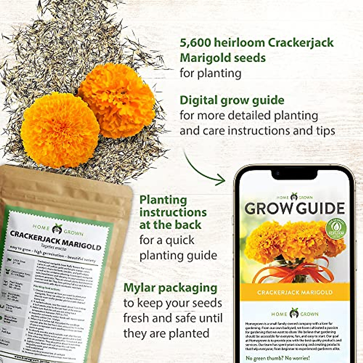Marigold Seeds Bulk Mix - 5600+ Crackerjack Marigold Flower Seeds for Planting Outdoors - Flowers Seed for Companion Planting - Wildflower African Marigold Seeds (Tagetes erecta)