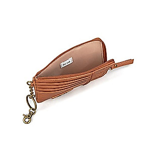 The Sak Iris Wallet in Leather, Elevated Card Holder with Keychain, Tobacco Floral Embossed II