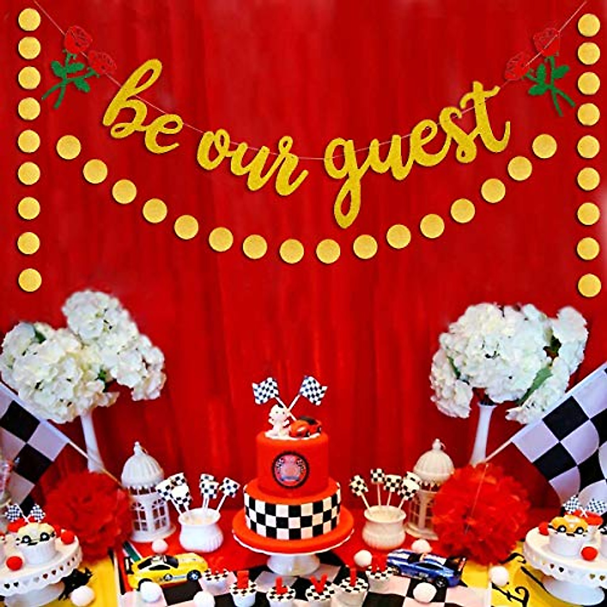 Be Our Guest Gold Sign Banner, Reception Banner for Beauty And The Beast Party Bridal Shower Favor Supplies for Wedding Engagement Bachelorete Party Baby Shower Birthday Party Housewarming Decorations
