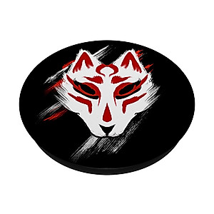 Kitsune mask traditional japanese White fox brush art PopSockets PopGrip: Swappable Grip for Phones & Tablets