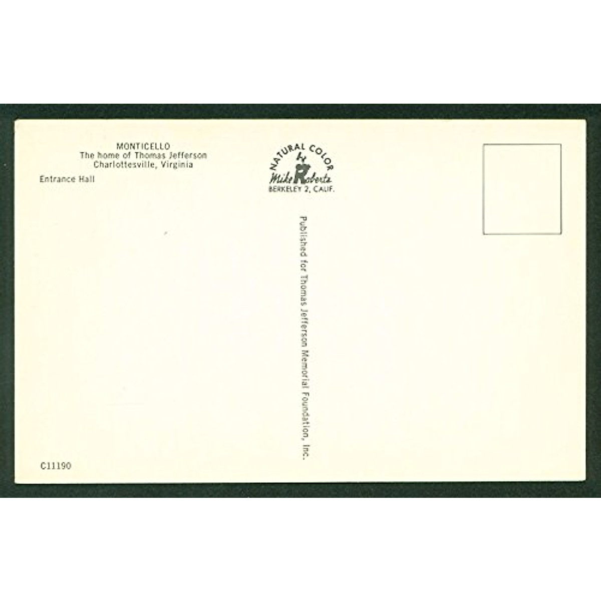 Entrance Hall of Monticello Home of Thomas Jefferson Charlottesville Virginia VA Postcard