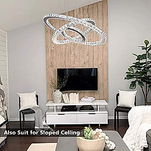 SEFINN FOUR 16288 (11.8" + 19.7" + 27.6") LED Ceiling Fixtures Flush Mount Pendant Lights Crystal Chandeliers 3 Rings