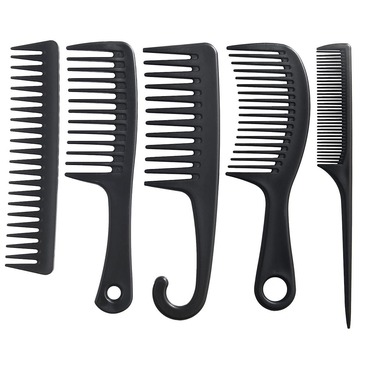 5 Pcs Hair Comb Set, Wide Tooth Detangling Comb,Large Shower Comb with Hook，Fine Tooth Rat Tail Comb Professional Styling, No Handle Women Brush For Curly, Wet, Dry, Long and Thick Hair.