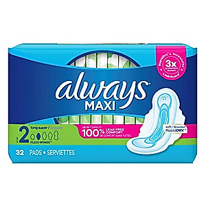 Always Pads Size 2 Maxi 32 Count Long Super 9 Hour (Pack of 3)