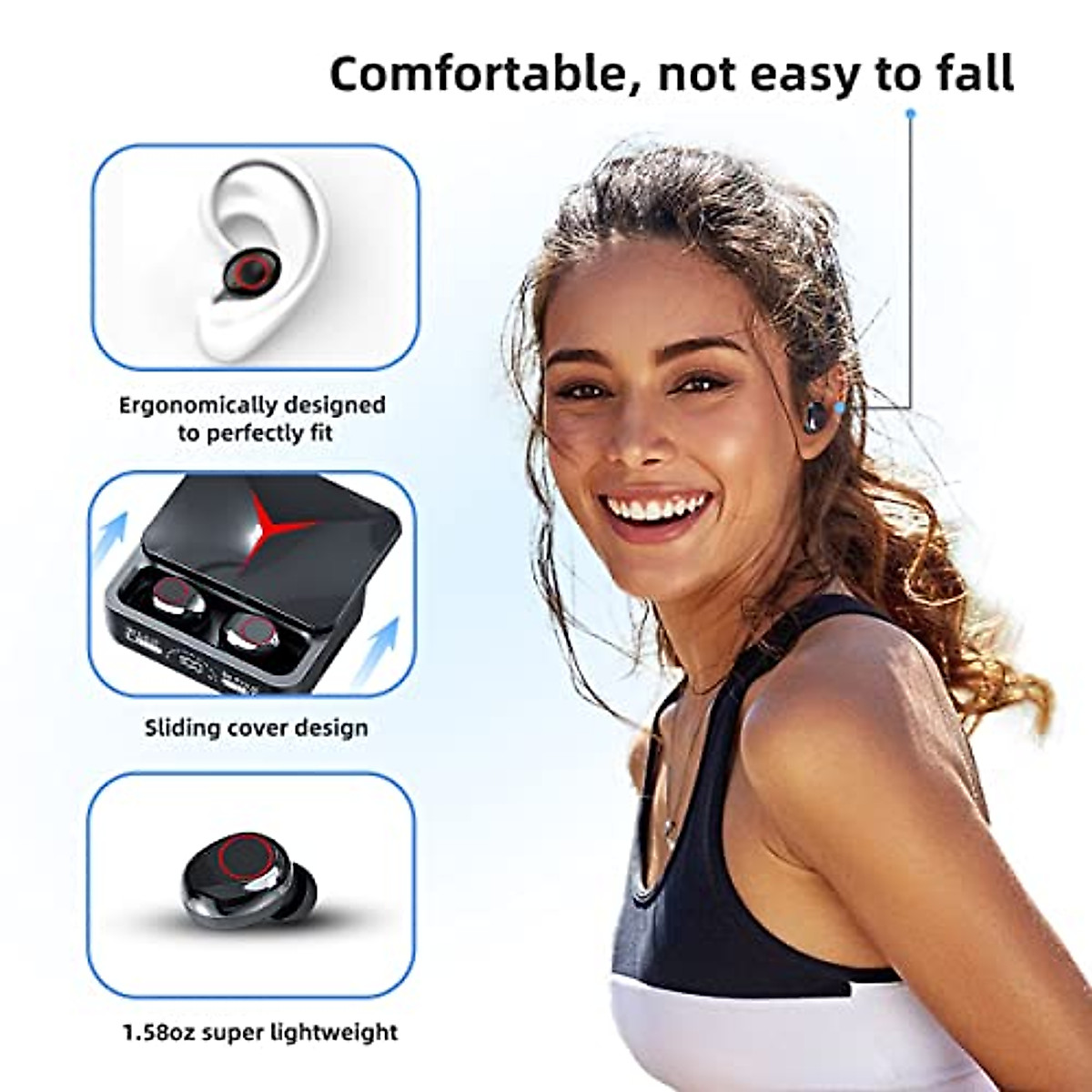 Wireless Earbuds Bluetooth Headphones 5.3 Noise Cancelling Earphones 66Hrs Playtime with Wireless Charging Case Waterproof HiFi Sound in Ear Headset for Sport Running Workout Black